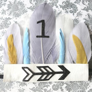 Adorable Gray Blue Black Arrow Feather Headband Donut Party | Etsy