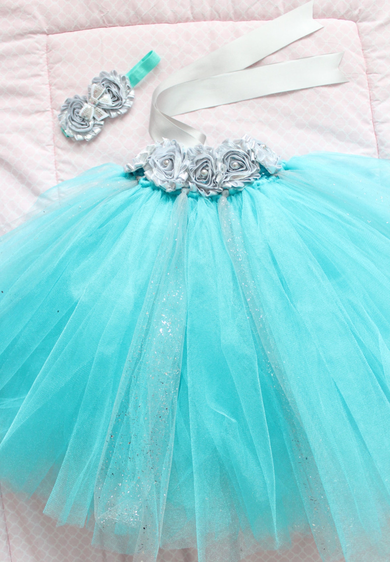 Gorgeous Aqua and Silver Tutu Dress Shabby Chic Flower Tutu - Etsy
