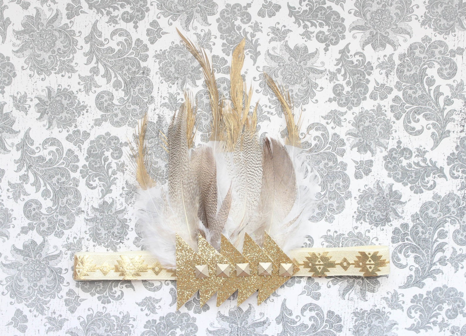 Adorable Aztec Cream Gold Feather Headband Gold Dipped Feather - Etsy
