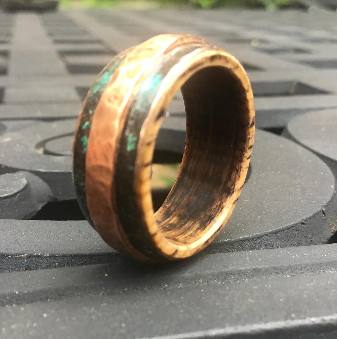 Whiskey Barrel Staves Patina Copper Solid Copper and Wood Ring Size 9 ...