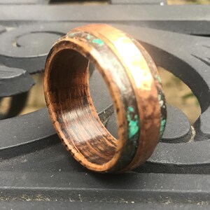 Whiskey Barrel Staves Patina Copper Solid Copper and Wood Ring Size 9 ...
