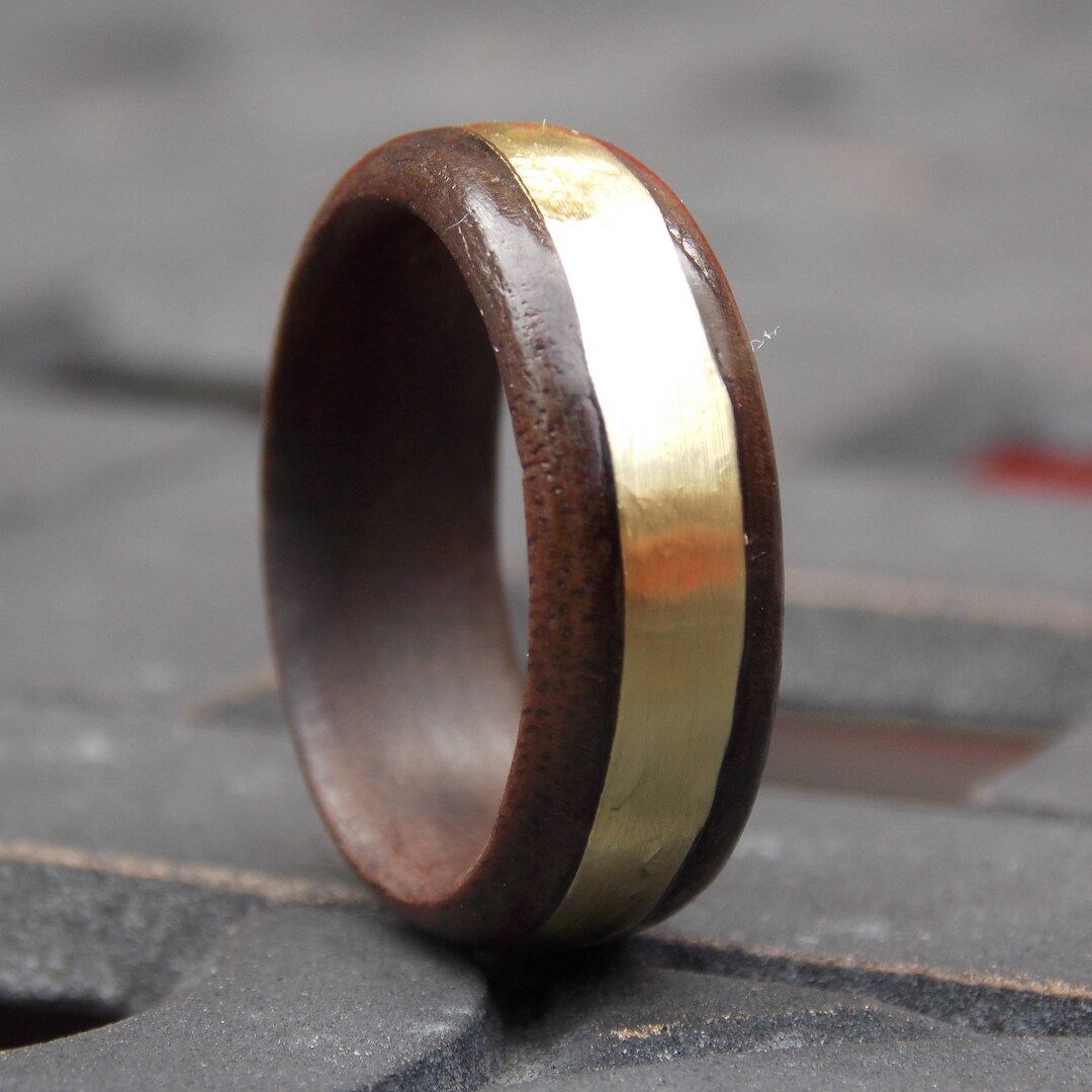 Walnut Wood Ring Brass Metal Inlay Made to Order Ring Anniversary Ring ...
