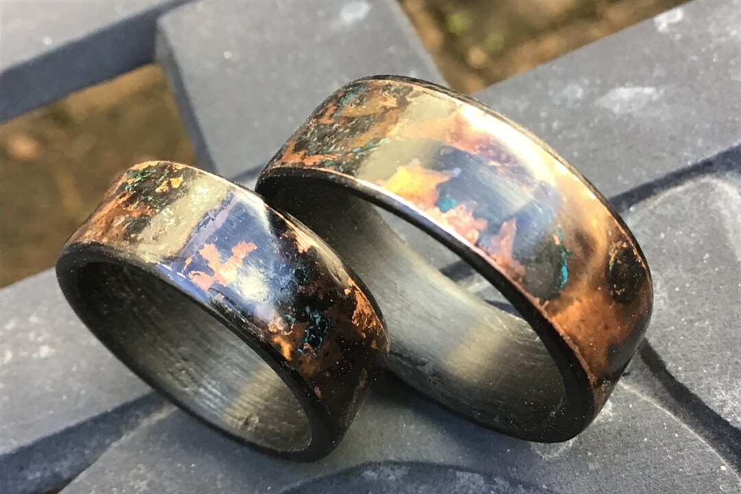 Dirty Copper Ebony Wood Ring Patina Aged Rustic Copper Ring Colorful ...