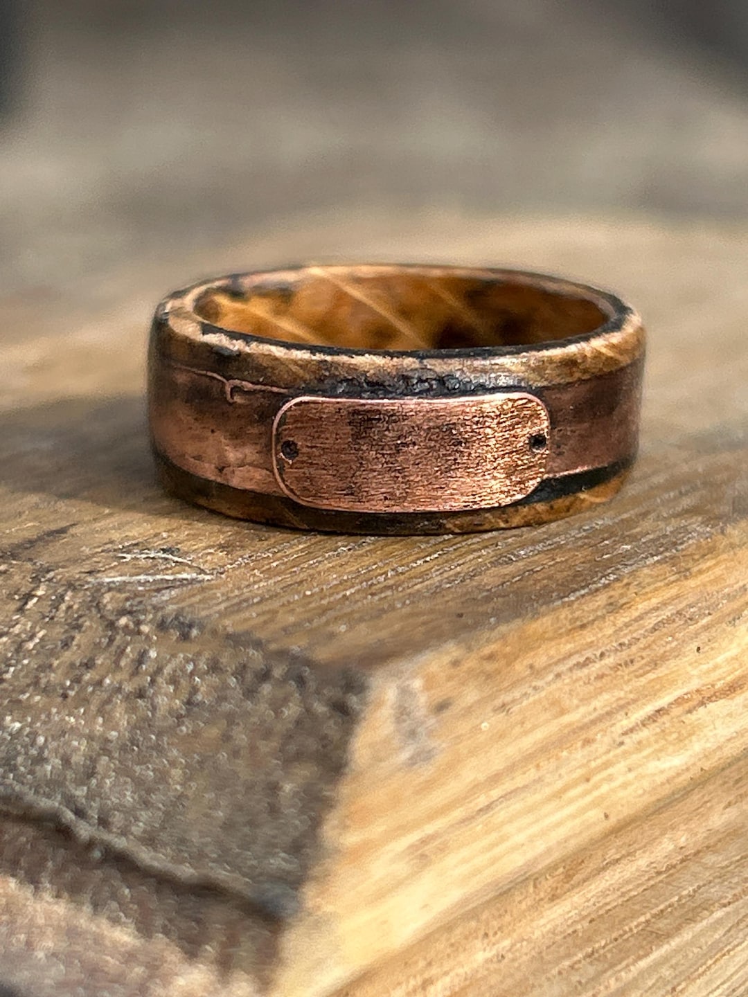 Whiskey Barrel Wood Ring: Charred Oak & Copper Anniversary Band - Etsy