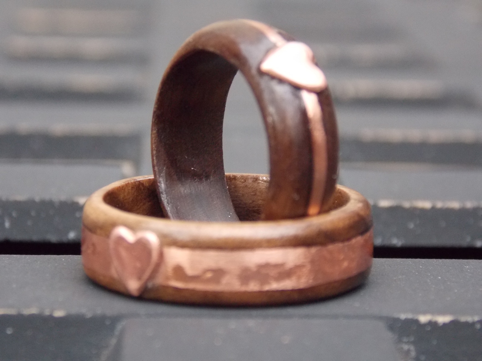 Mens or Womans Walnut Wood Copper Inlay Heart Ring Unique Gift | Etsy