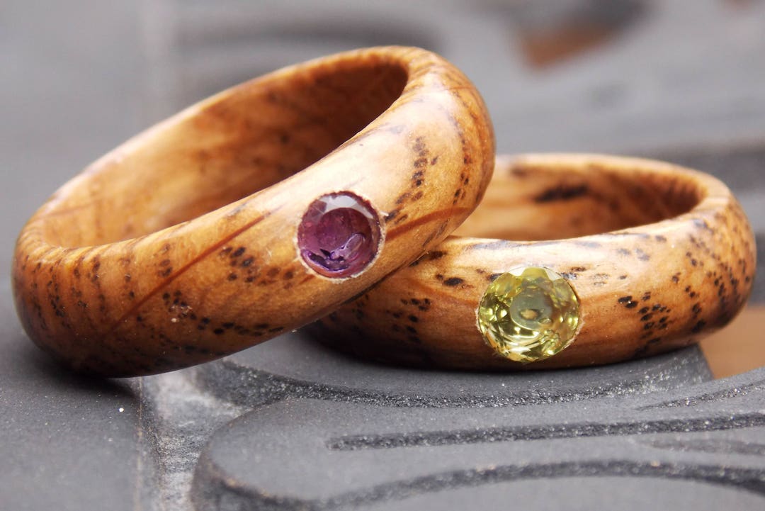 Genuine Whiskey Barrel Staves White Oak Charred Wood Ring Amethyst or ...