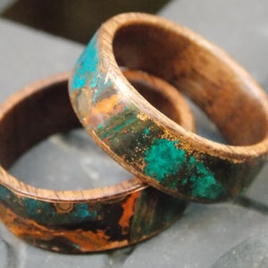 American Walnut Wood Ring With Patina Aged Rustic Copper Ring Colorful ...