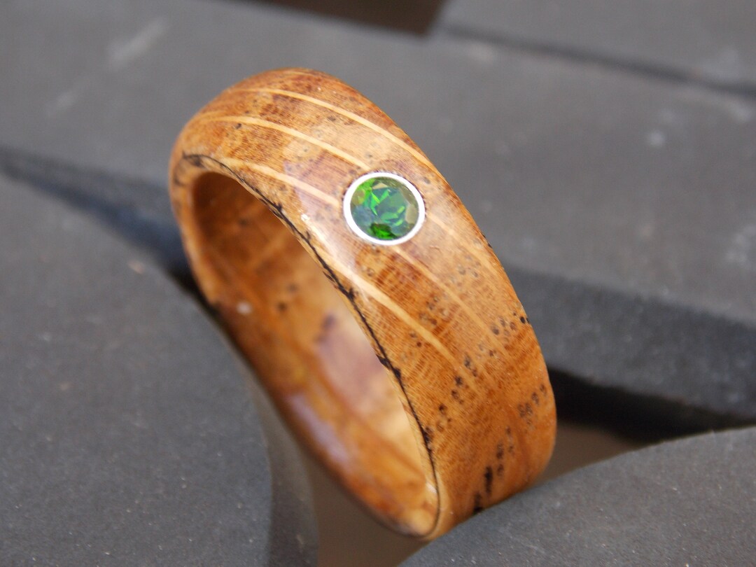Double Whiskey Barrel Staves Ring Chrome Diopside Natural Stone Size 8 ...