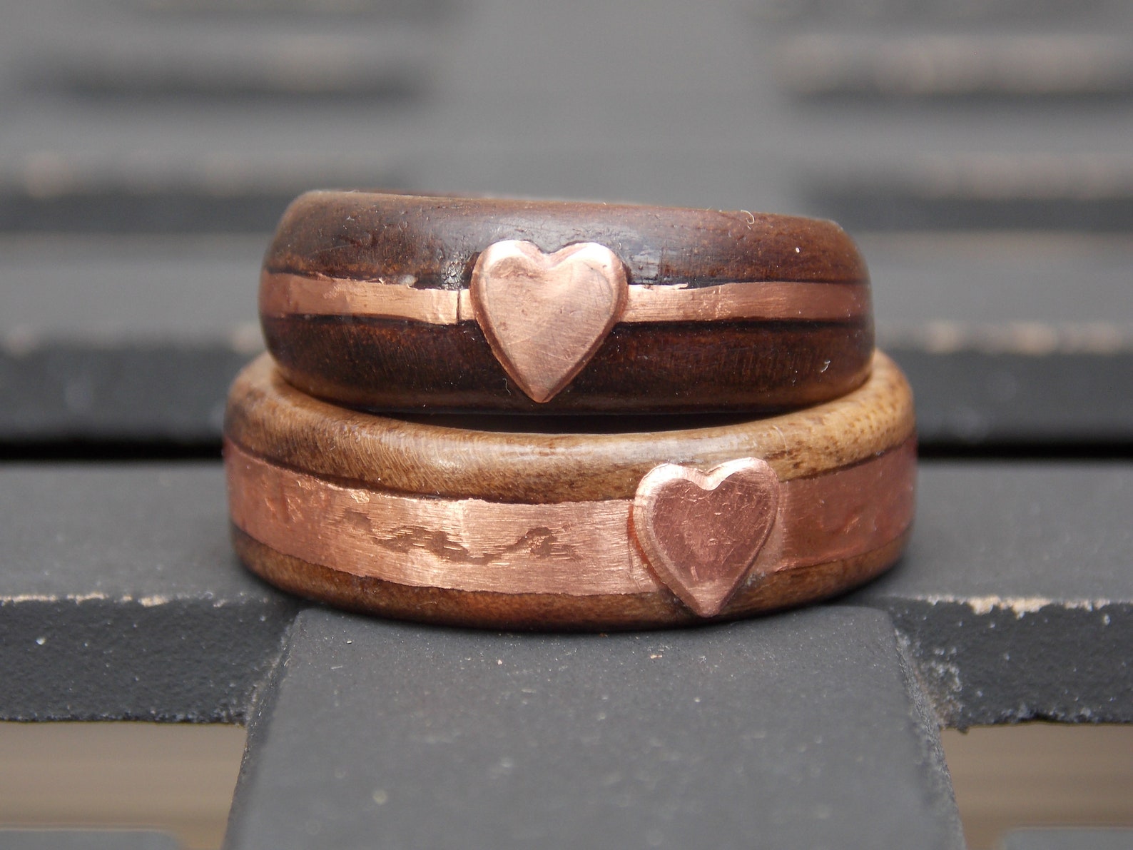 Mens or Womans Walnut Wood Copper Inlay Heart Ring Unique Gift | Etsy