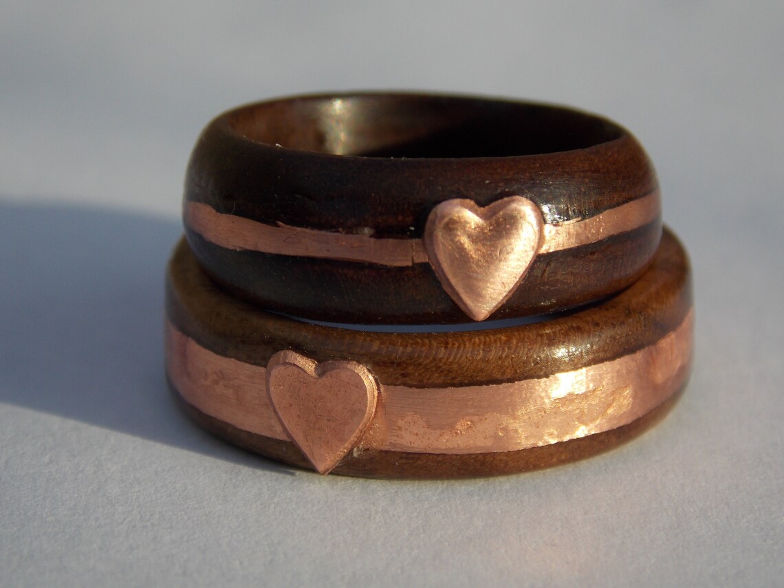 Mens or Womans Walnut Wood Copper Inlay Heart Ring Unique Gift | Etsy