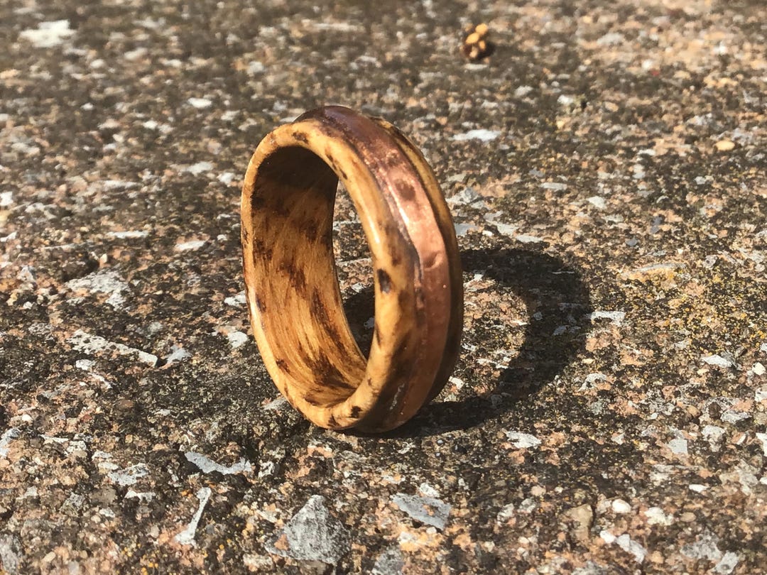 Whiskey Barrel Head Wood Ring and Solid Hammered Distressed Copper Ring ...
