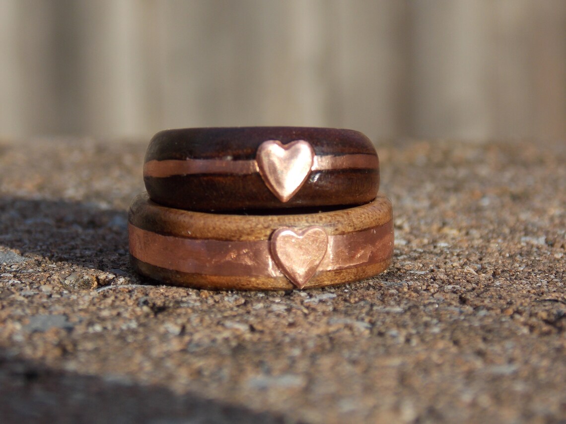 Mens or Womans Walnut Wood Copper Inlay Heart Ring Unique Gift | Etsy