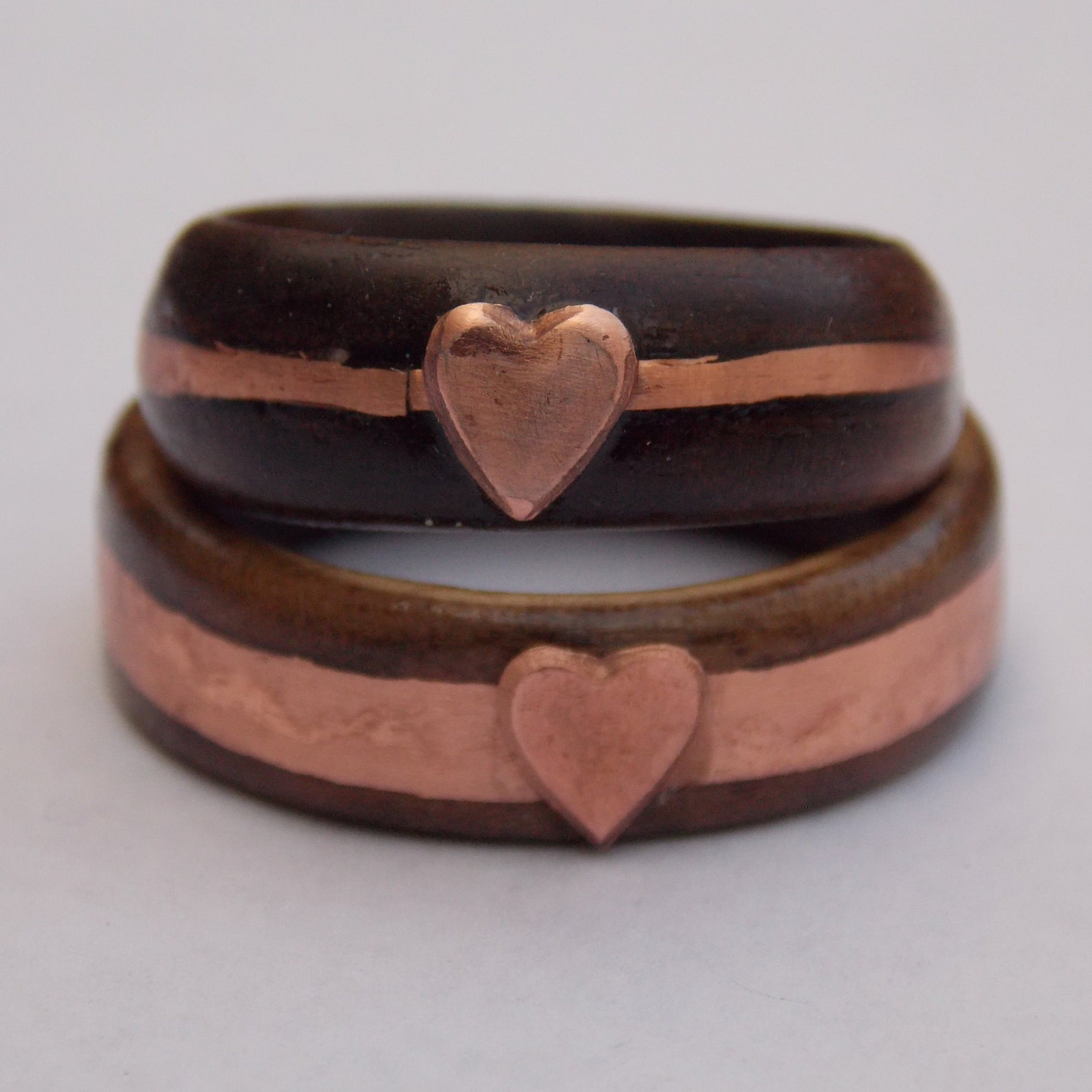 Mens or Womans Walnut Wood Copper Inlay Heart Ring Unique Gift | Etsy