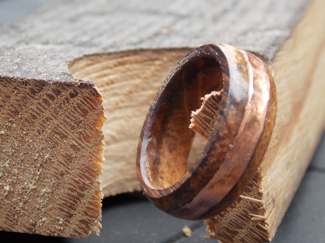 Whiskey Barrel Wood Ring: Charred Oak & Copper Anniversary Band - Etsy