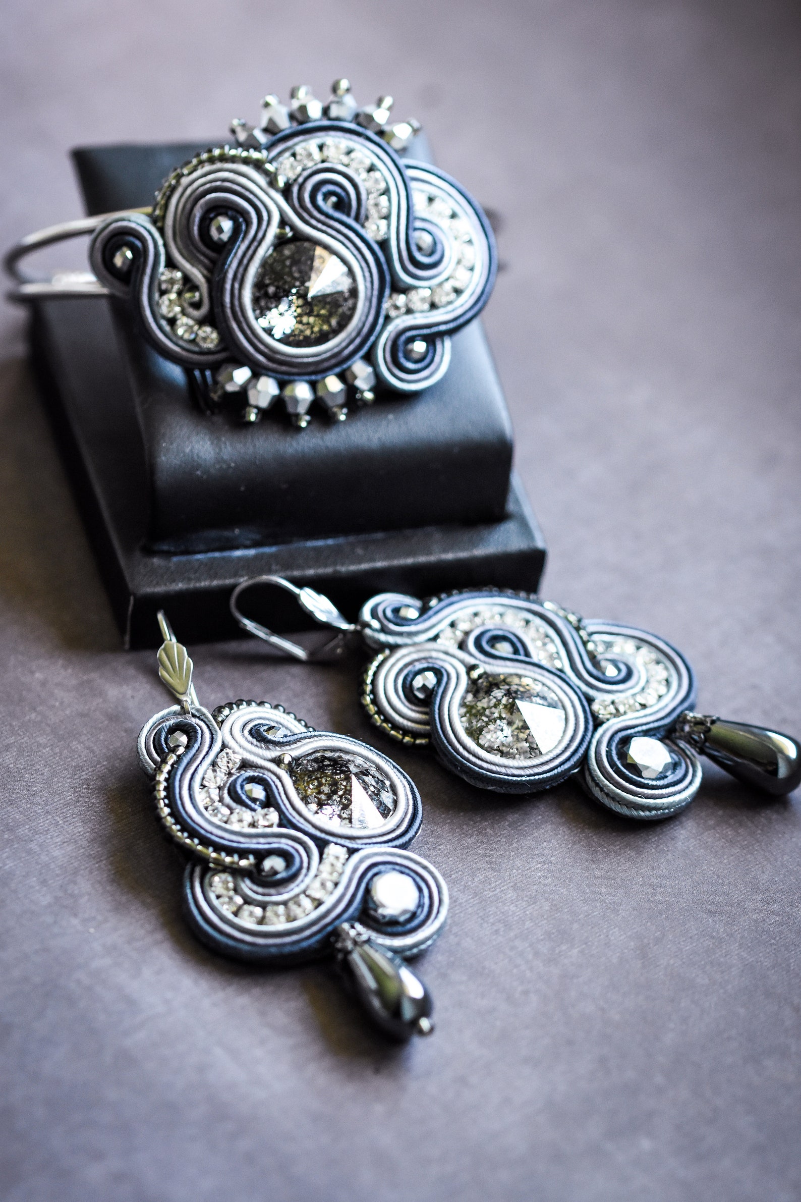 Luxury Personified ∙ Elegant Gray Soutache Earrings With Swarovski ∙ ...