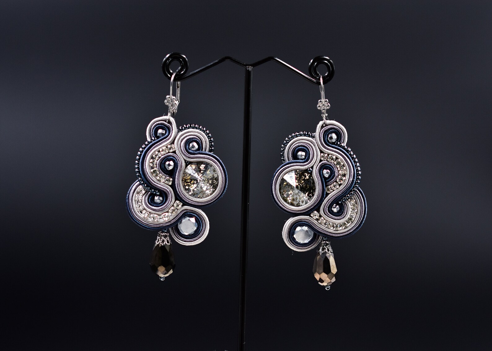 Luxury Personified ∙ Elegant Gray Soutache Earrings With Swarovski ∙ ...