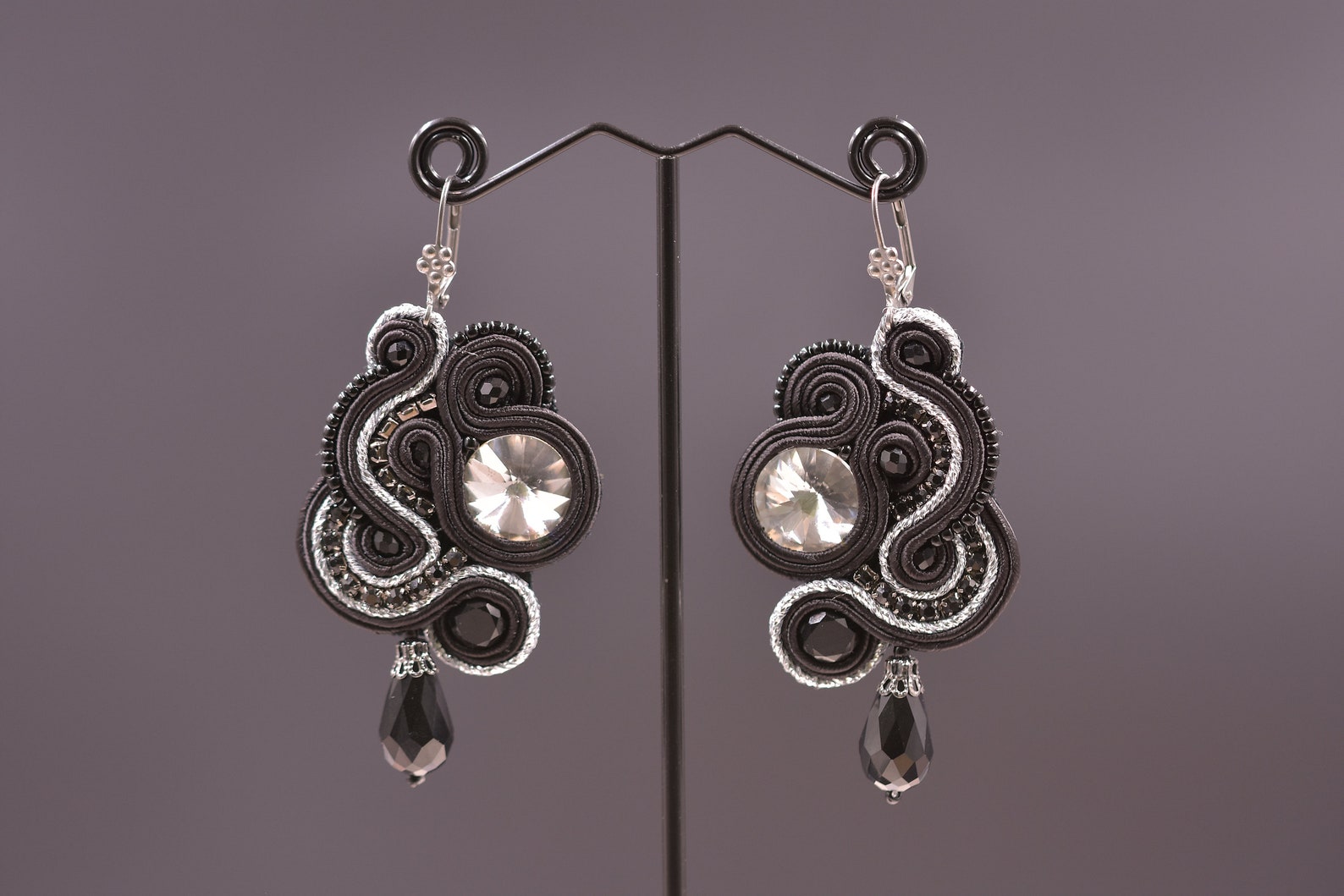 Luxury Personified ∙ Elegant Gray Soutache Earrings With Swarovski ∙ ...