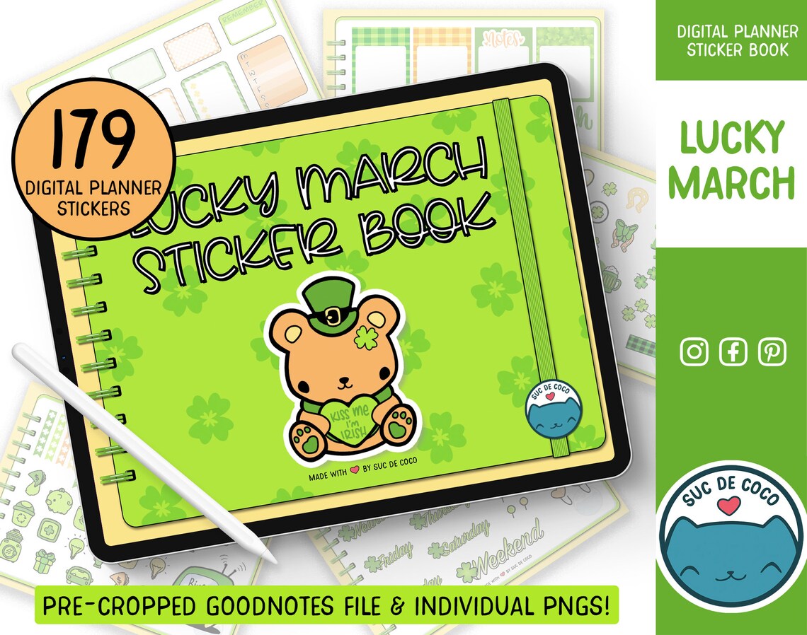 Lucky March DIGITAL STICKERS BOOK for Ipad Planners Goodnotes - Etsy