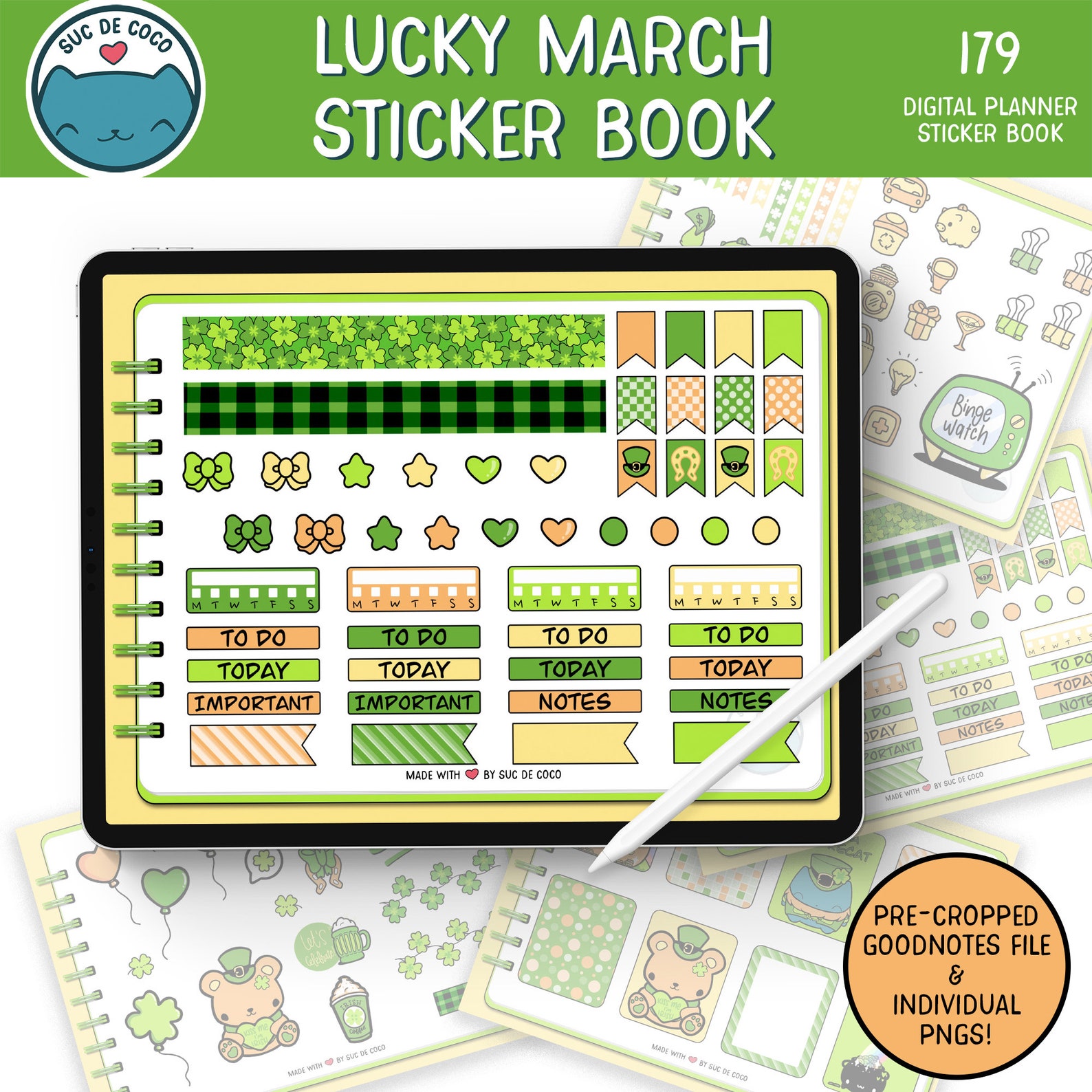 Lucky March DIGITAL STICKERS BOOK for Ipad Planners Goodnotes - Etsy