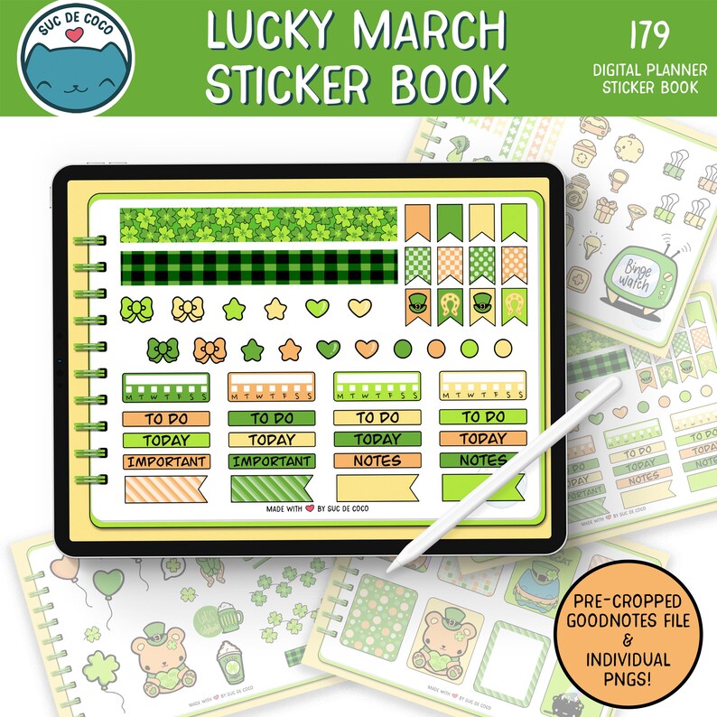 Lucky March DIGITAL STICKERS BOOK for Ipad Planners Goodnotes - Etsy