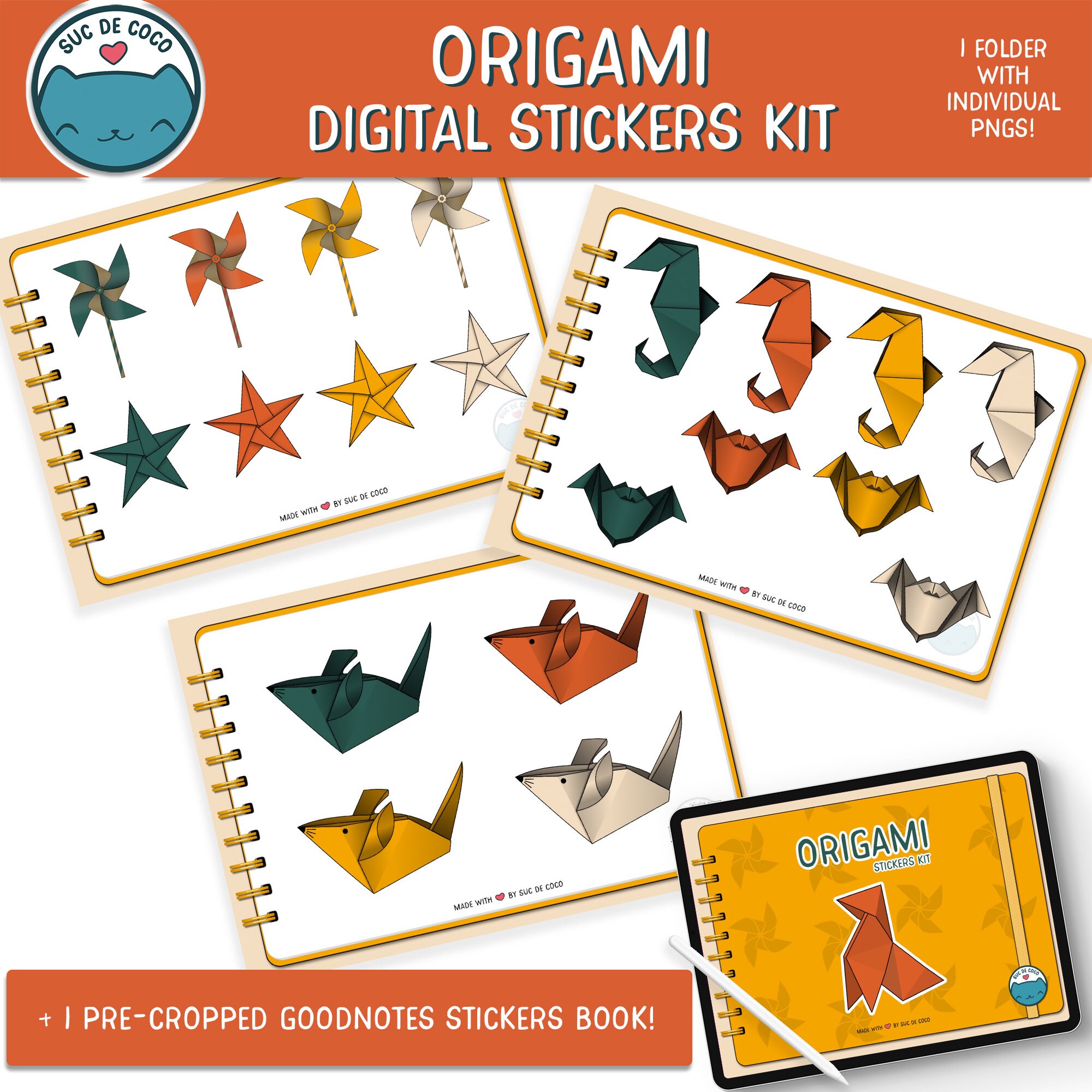ORIGAMI digital stickers book para digital Planners Goodnotes | Etsy