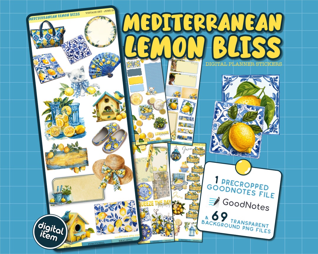 VINTAGE DIGITAL PLANNER Stickers | Mediterranean Lemon Bliss | Deco ...