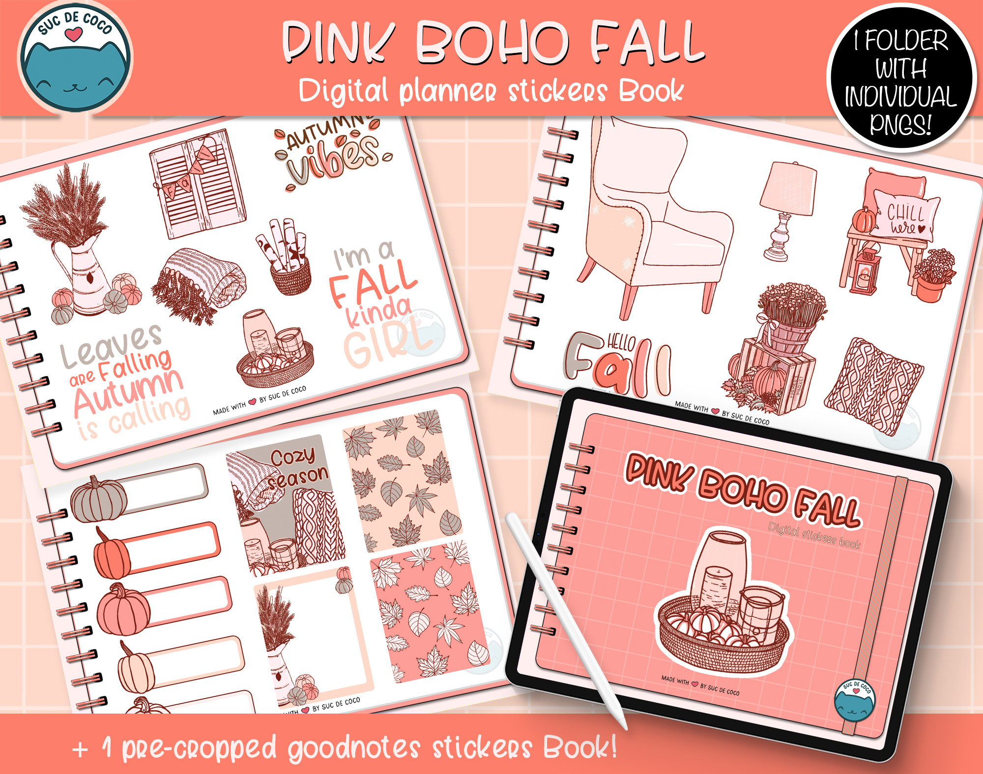 PINK BOHO FALL Digital Stickers Book for Digital Planners - Etsy