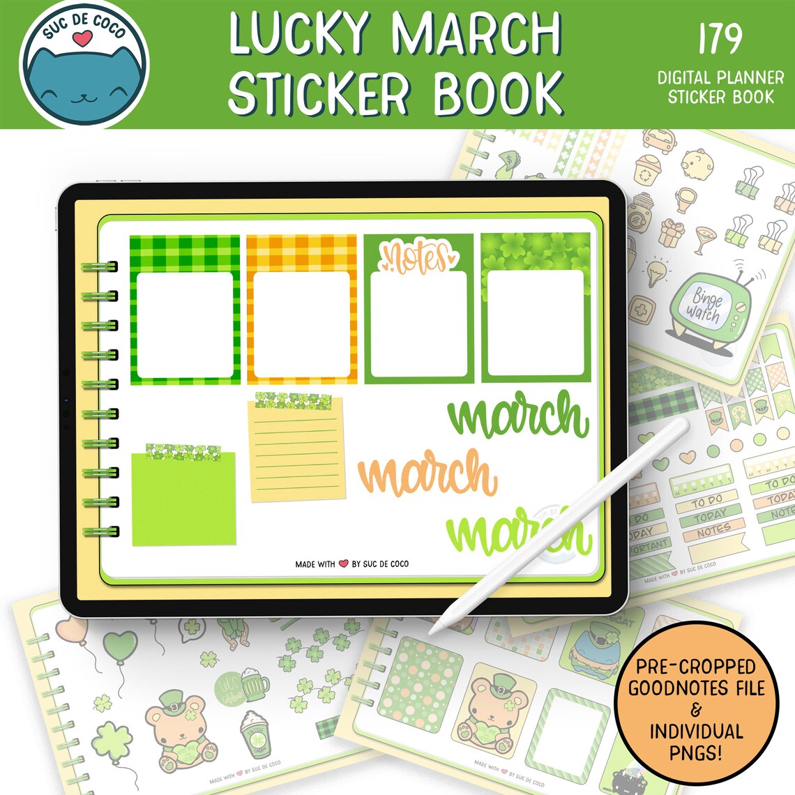 Lucky March DIGITAL STICKERS BOOK for Ipad Planners Goodnotes - Etsy