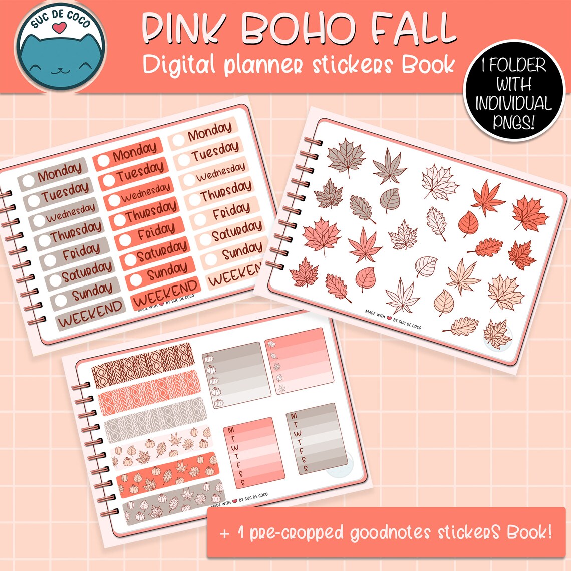 PINK BOHO FALL Digital Stickers Book for Digital Planners - Etsy