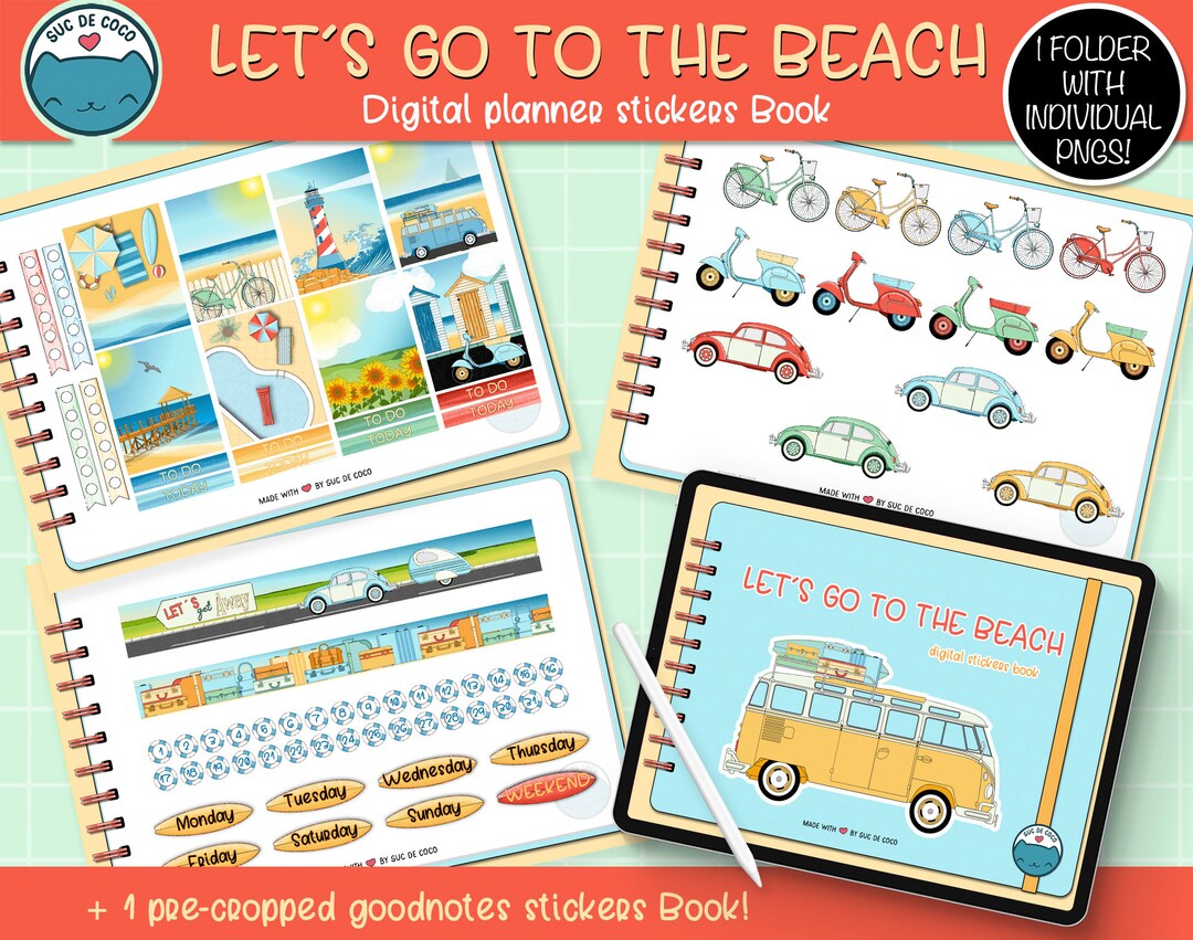 Lets Go TO THE BEACH Digital Stickers Book for Digital - Etsy
