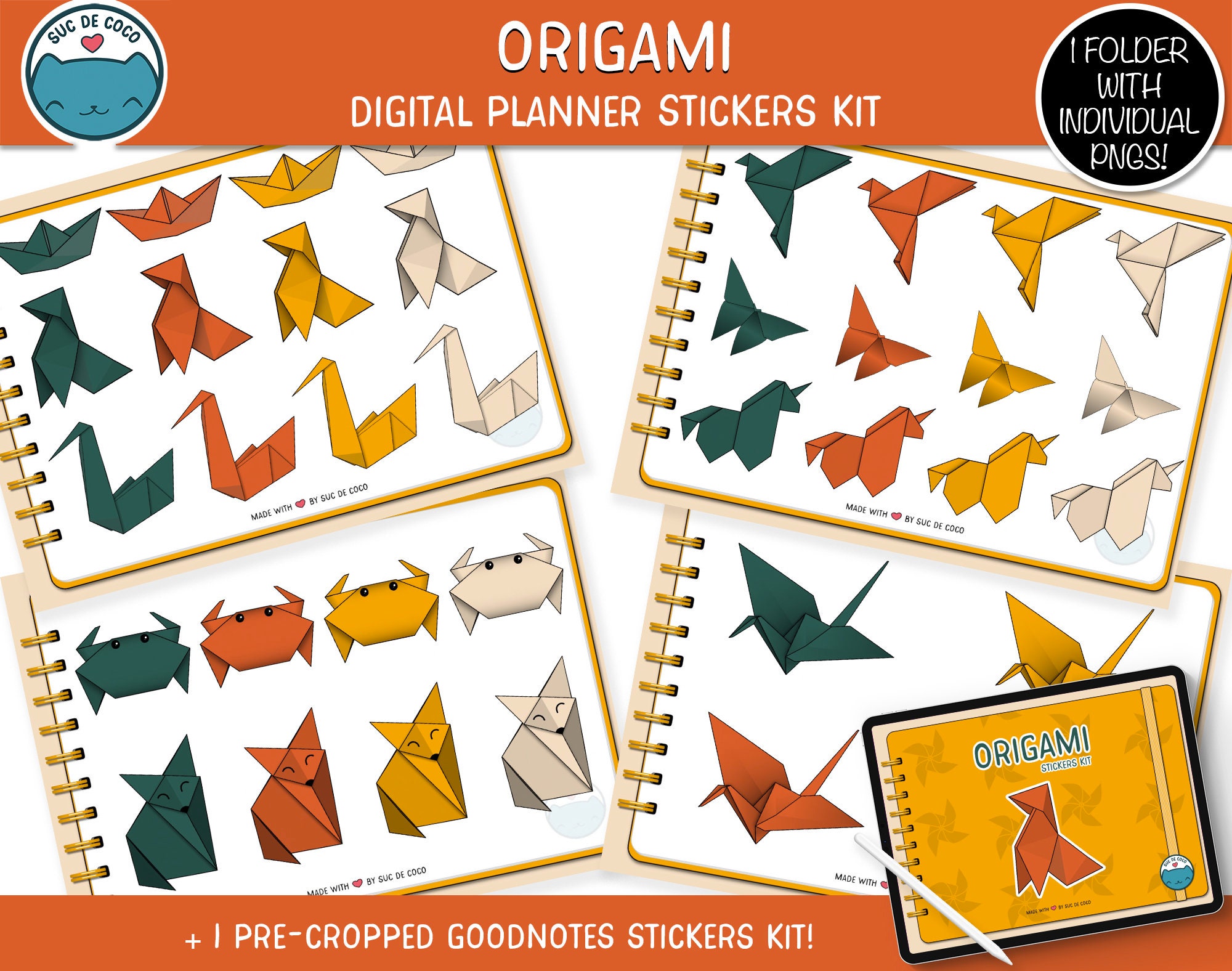 ORIGAMI digital stickers book para digital Planners Goodnotes - Etsy España