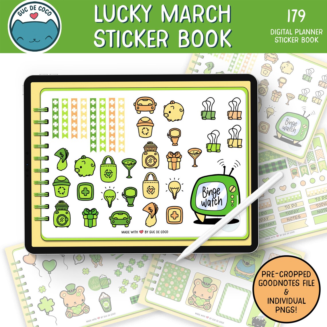 Lucky March DIGITAL STICKERS BOOK for Ipad Planners Goodnotes - Etsy