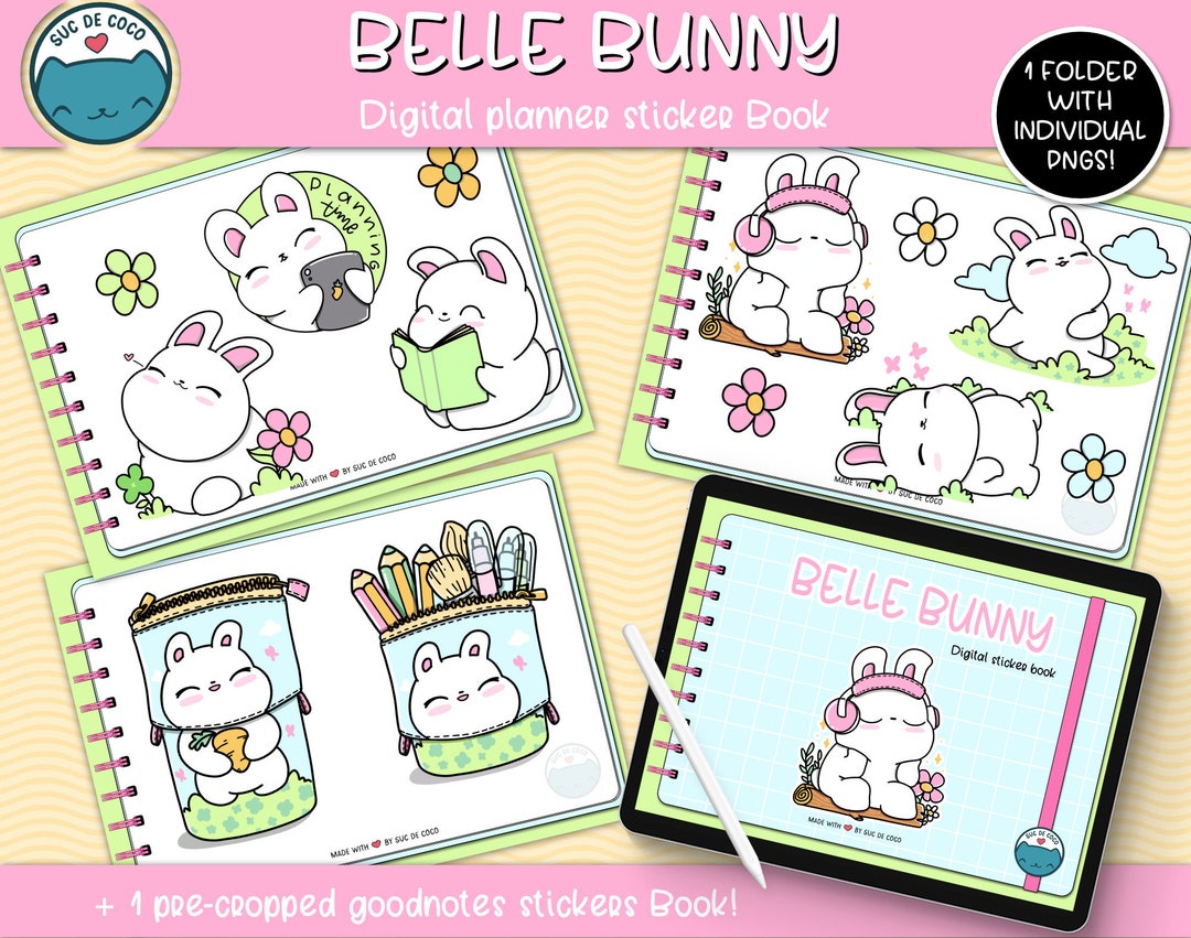 BELLE BUNNY Kawaii Illustration Digital Sticker Book for - Etsy