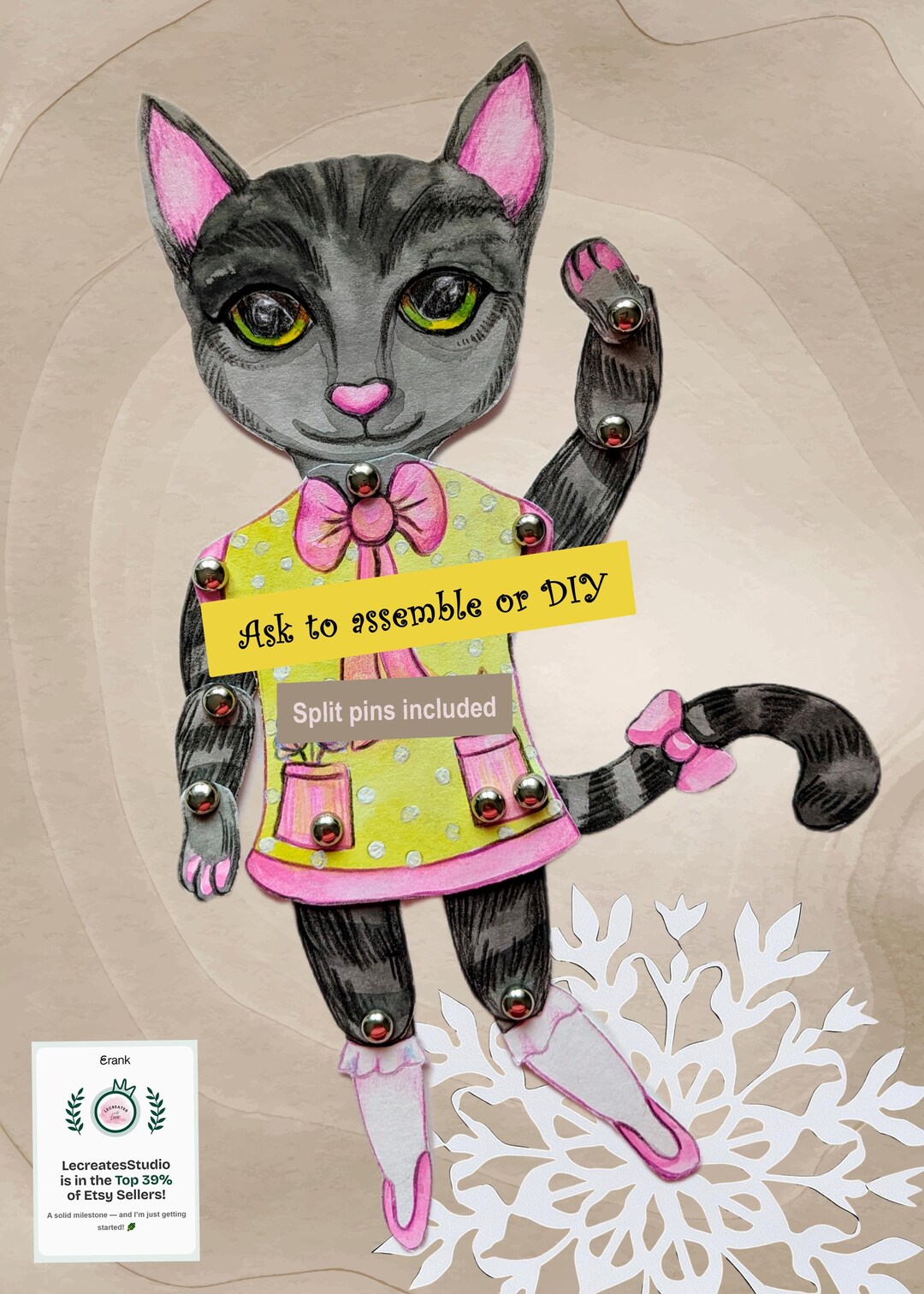 Articulated Paper Doll Cat Kitty - Movable Puppet, Paper Craft Toy and ...