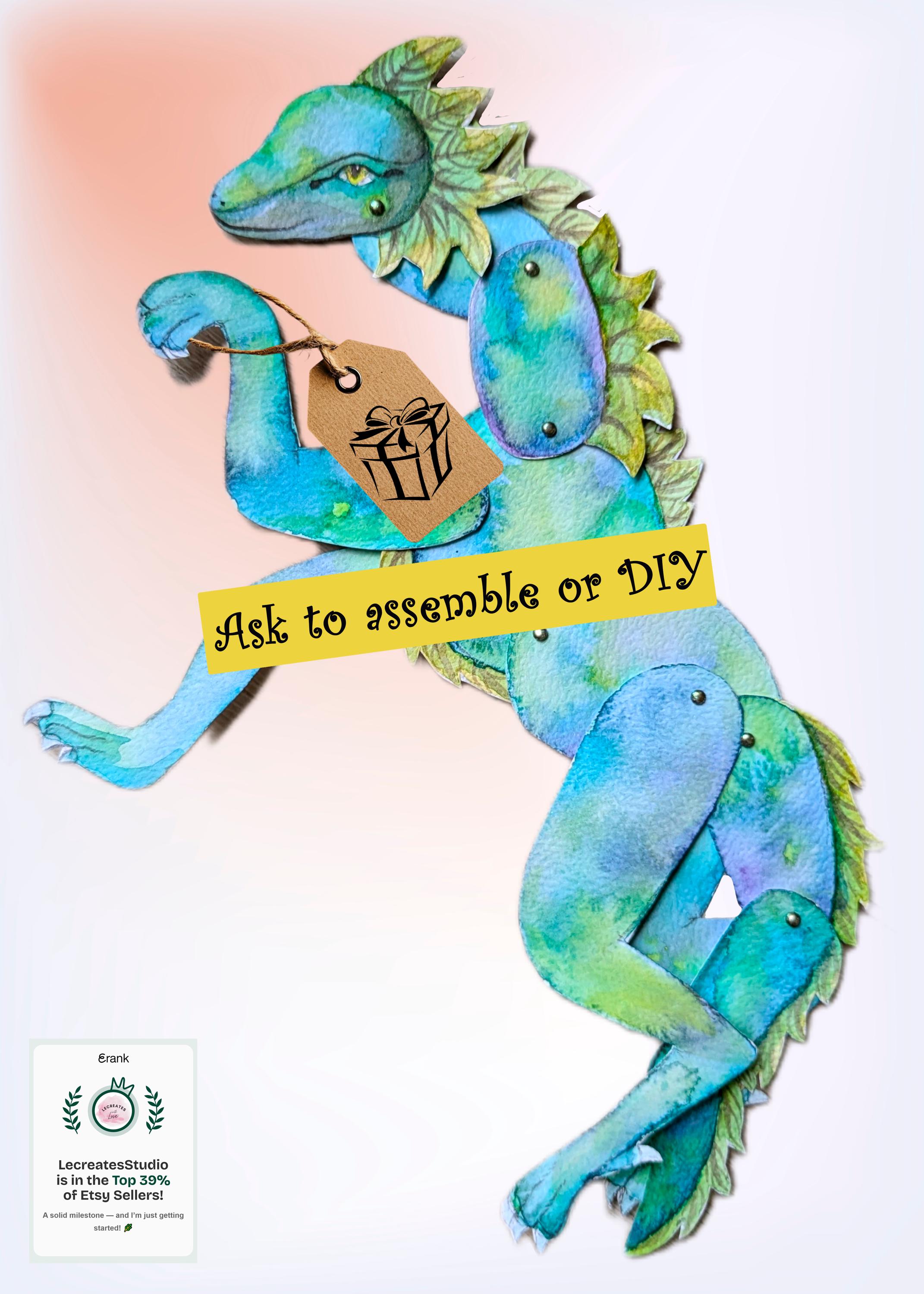 Articulated Paper Doll, Paper Dragon Puppet, Bookmark, Marionette ...