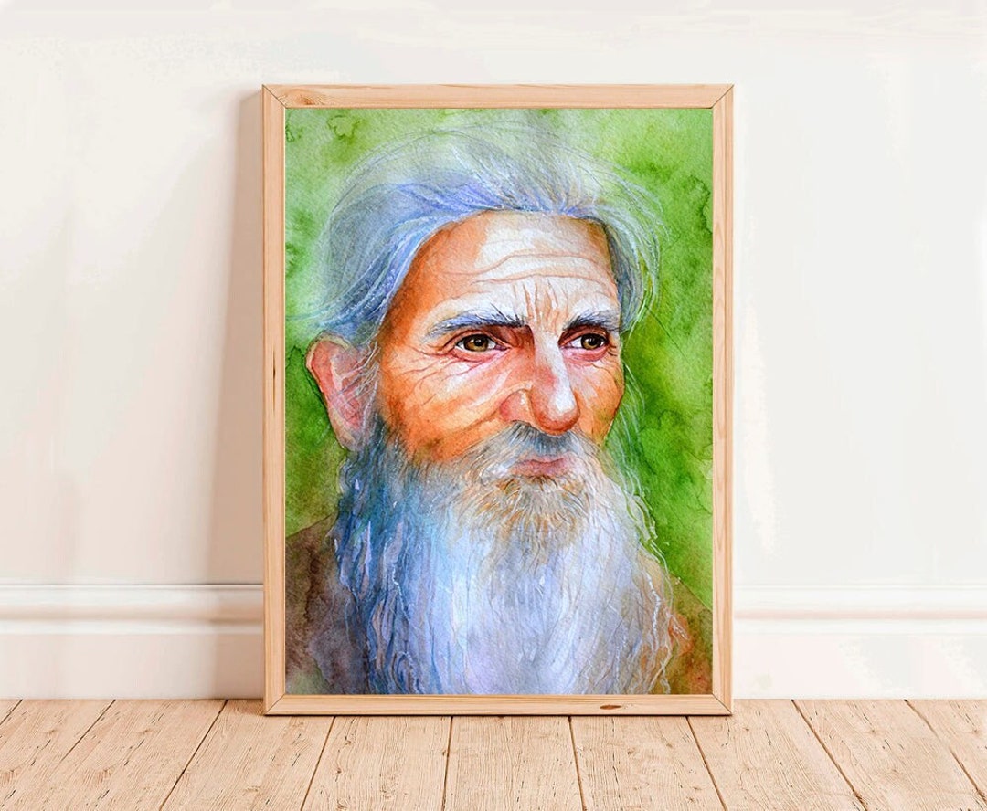 Old Man Monk Portrait Watercolor Painting, Art Print, Art Poster ...