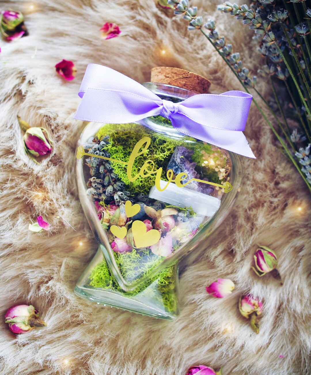 Love & Romance Jar Heart Shaped Terrarium Jar With Healing Crystals and ...