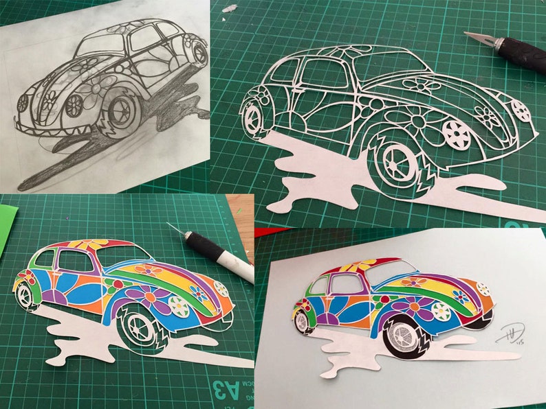 Papercutting Template - Flower Power Car - Cut Your Own Papercut ...