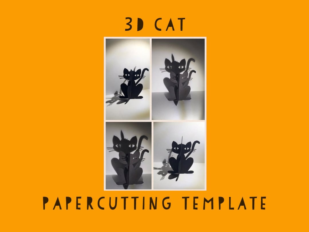 Papercutting Template - 3D Cat - JPEG/PDF and PSD Files - Can Be ...