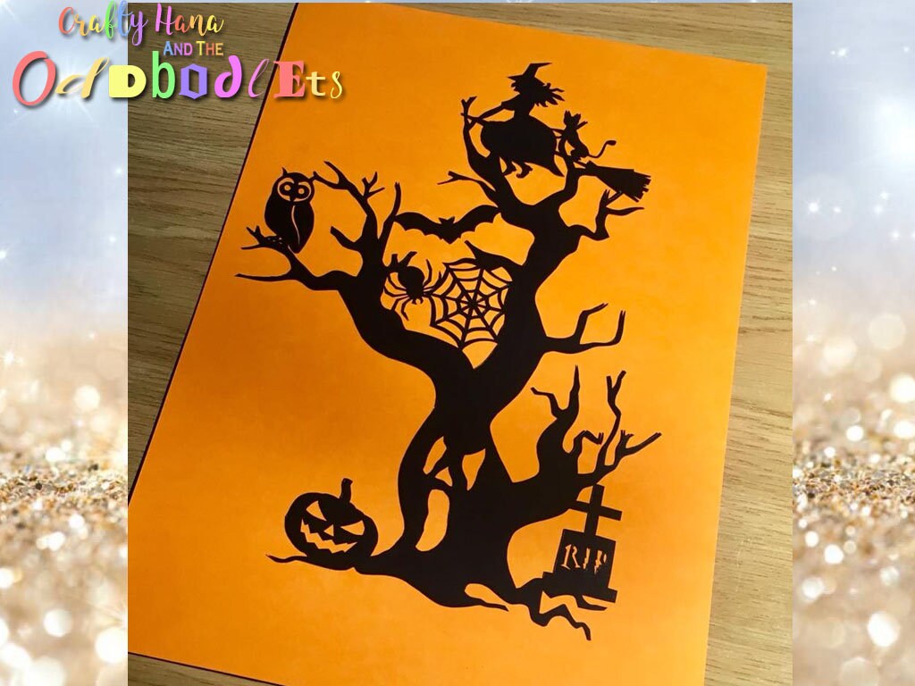 Papercutting Template Halloween Tree JPEG/PDF files Easy | Etsy