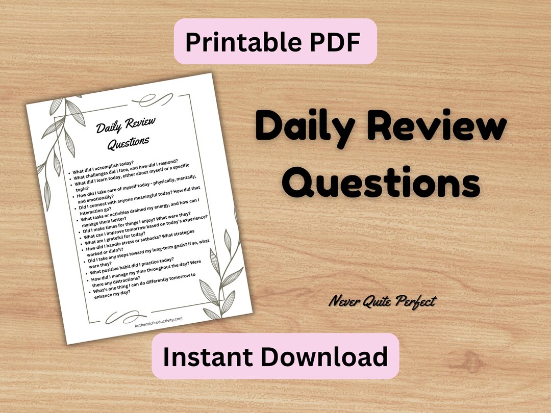 Daily Review Questions for Your Planner or Journal | Digital Printable ...