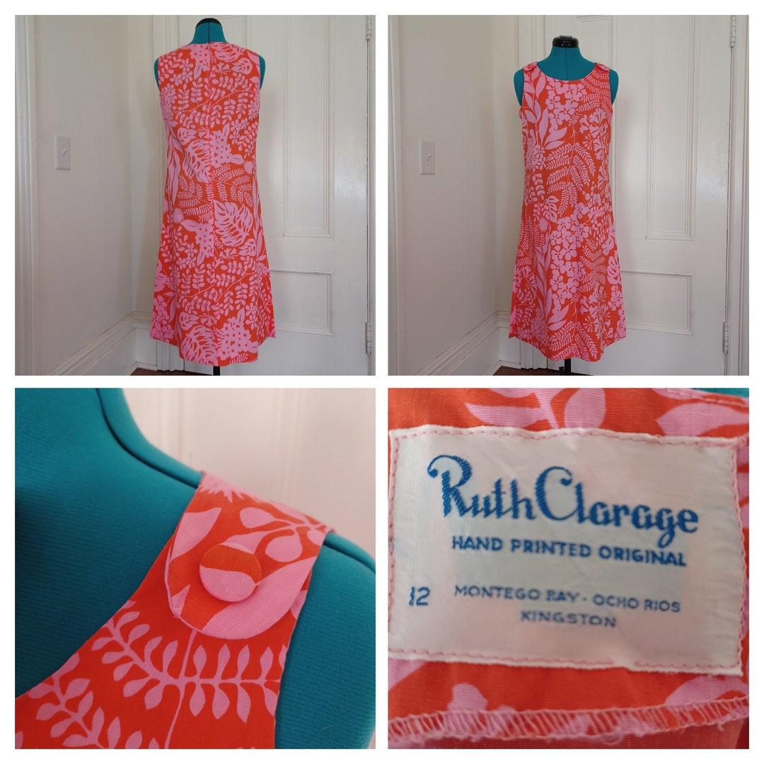 1960s Mod Tropical Shift Dress in Vibrant Orange and Pink - "ruth ...