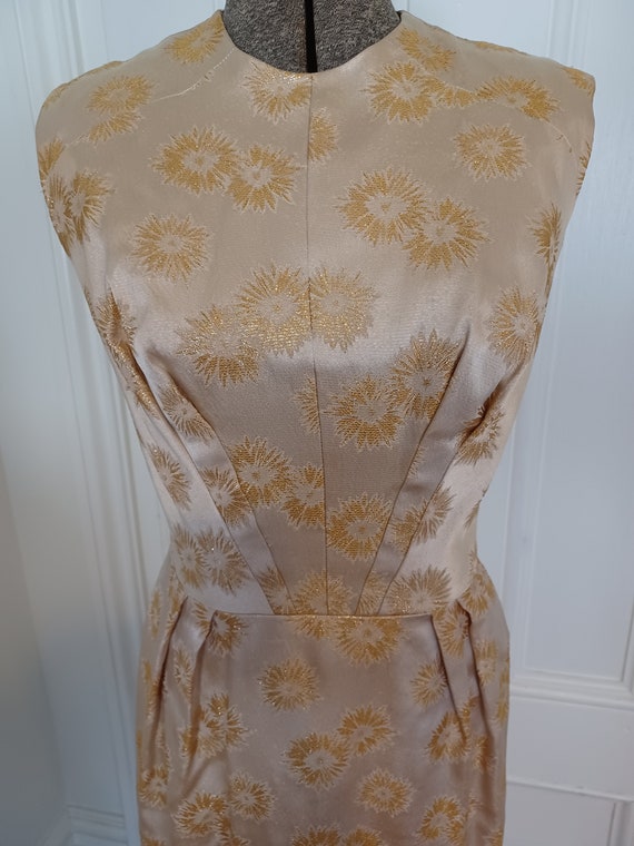 1950s Gold Cocktail Dress With Illusion Mesh Back … Gem