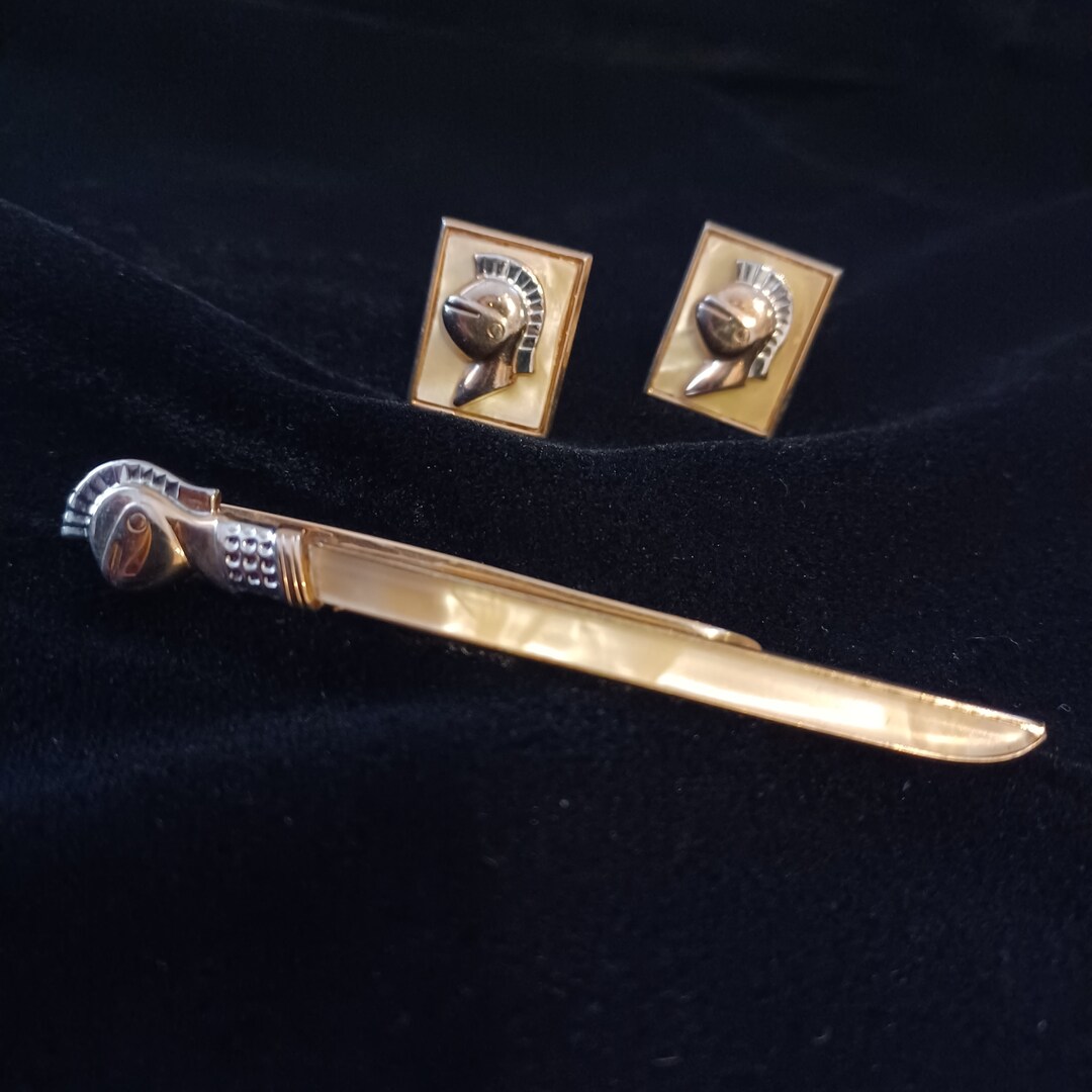 Swank Centurion/knight Cuff Link and Tie Bar Set - Etsy