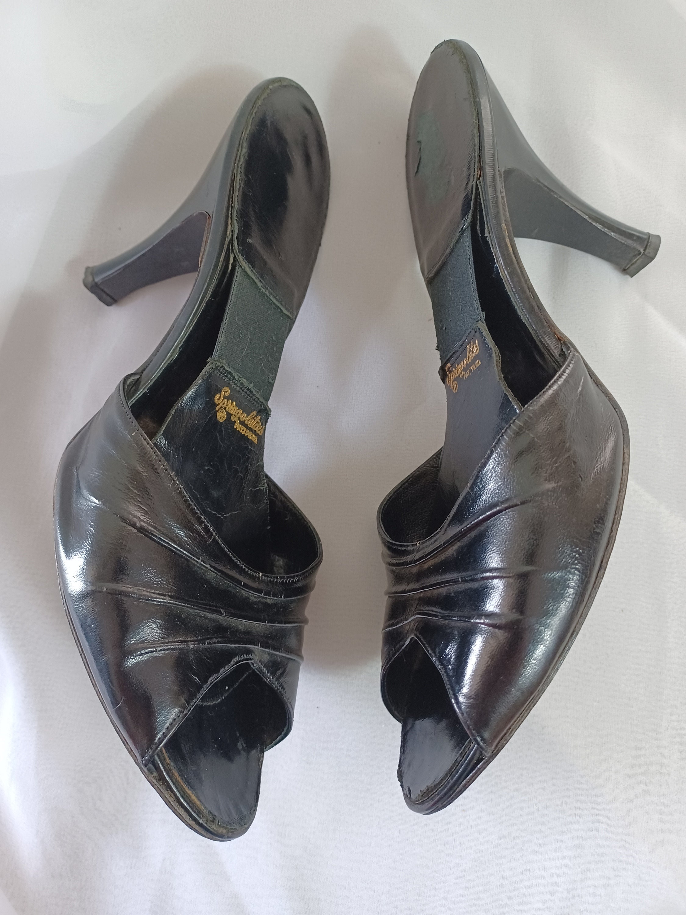 1950s Black Leather Springolator High Heel Pumps sz 8 - Etsy