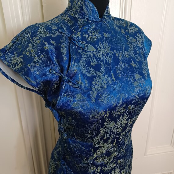 1960s Blue Brocade Cheongsam / Quipao Dress - "Made i… - Gem