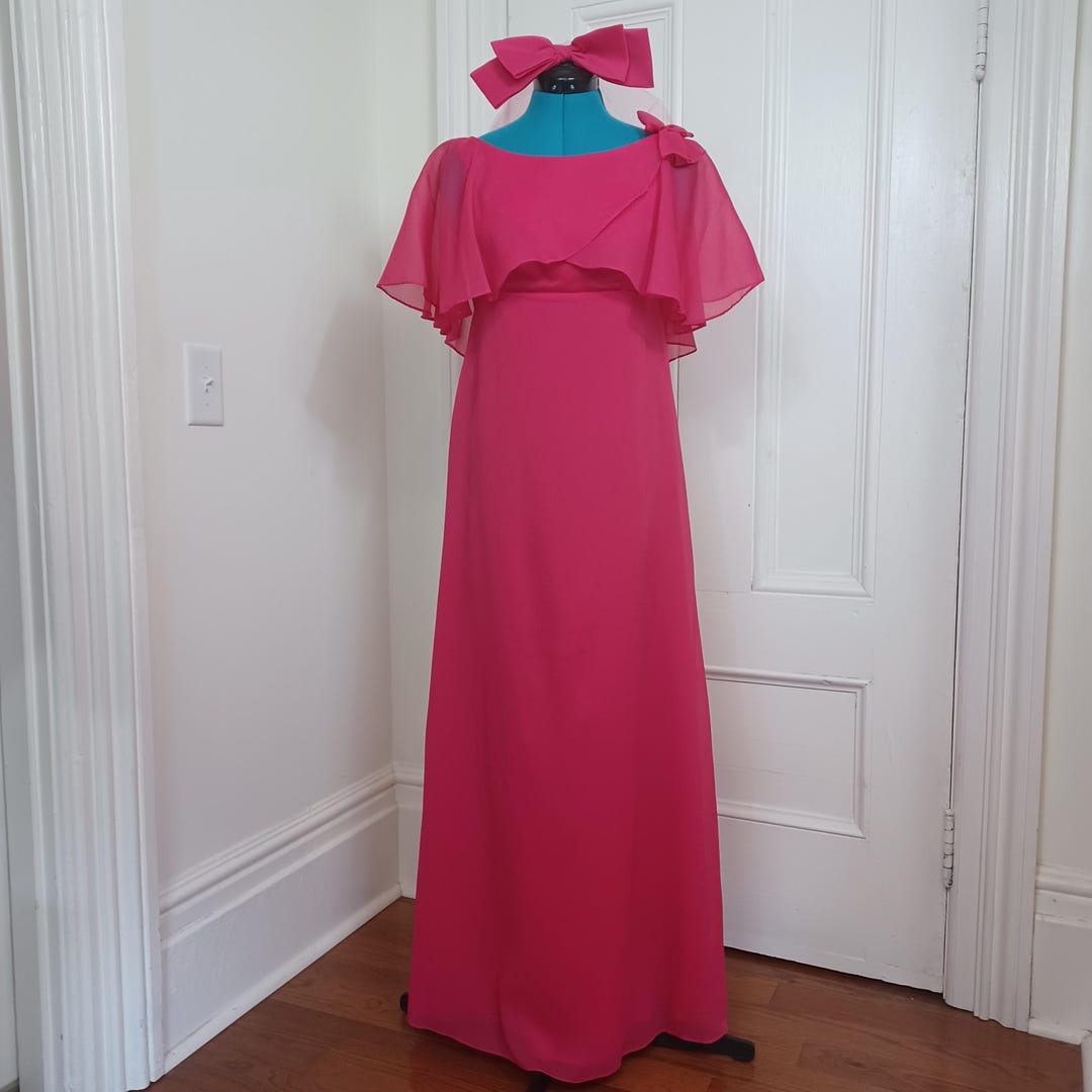 1960s Empire Waist Gown With Attached Flutter Caplet & Matching Hair ...