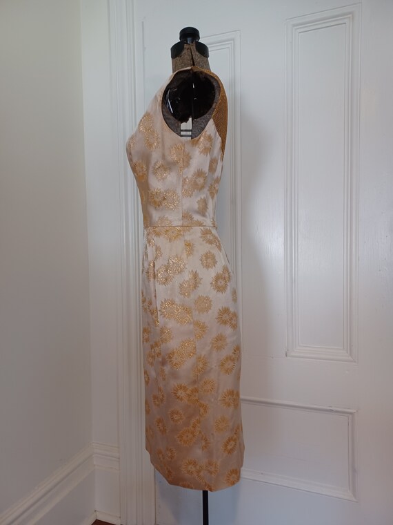 1950s Gold Cocktail Dress With Illusion Mesh Back … Gem