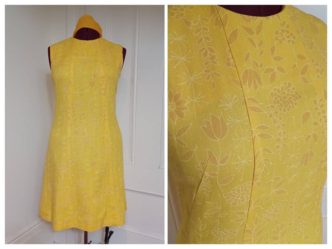 1960s Mod Shift Dress in Floral Print Linen (M/L) - Etsy