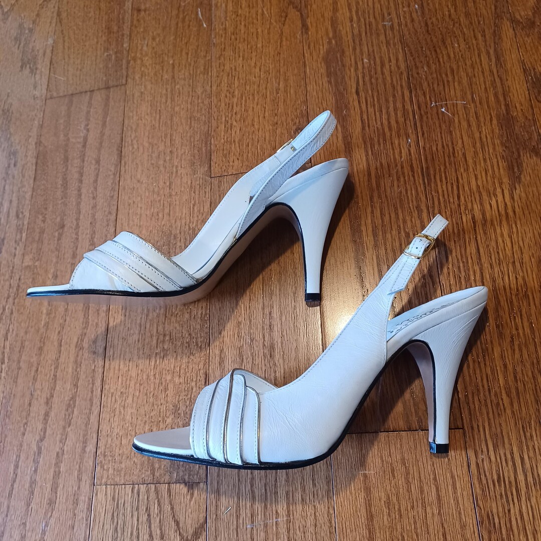 1980s Slingback White Pumps With Silver and Gold Trim - "maria ...